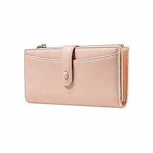 Vulkitty Wallet for Women Large Capacity Leather Purse RFID Blocking Credit Card Organizer with Zipper Pocket(Rose)