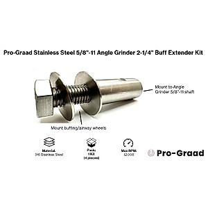 Pro-Graad Stainless Steel 5/8”-11 Angle Grinder Buff Extender Kit, Airway Buffing Polishing Wheel 2-1/4” Extension Shaft, Threaded Arbor Extension Adapter, for Angle Grinders