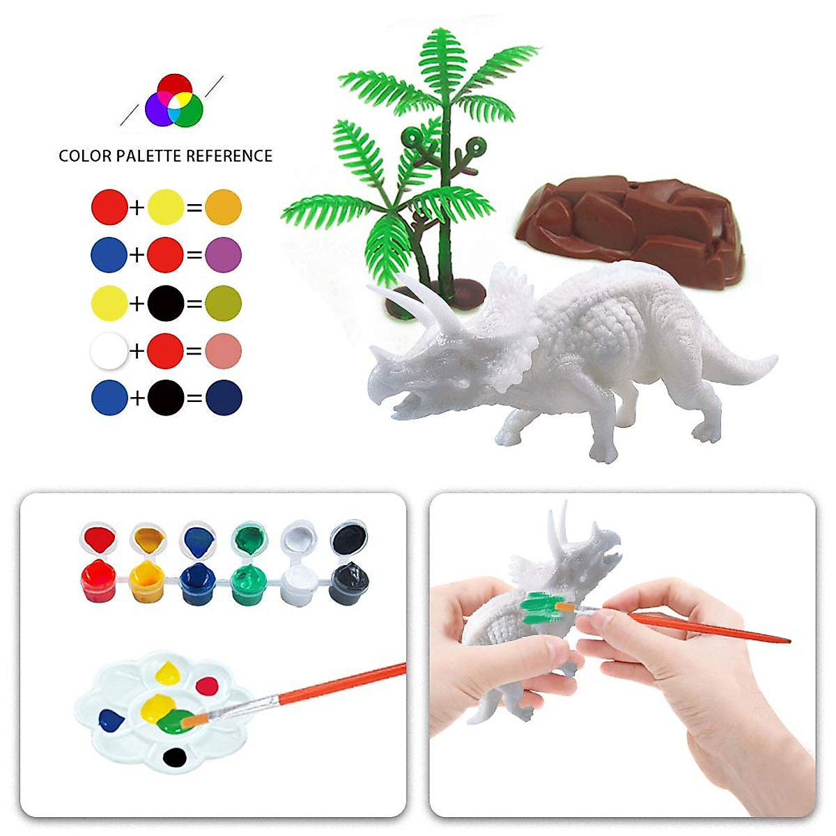 Painting Dinosaurs for Kids Paintable 3D Dinosaur Toys Kit Decorate Your Own Dinosaur Figurine DIY Arts Crafts Set for Boys and Girls Age 4 and Up, 64pcs Totally