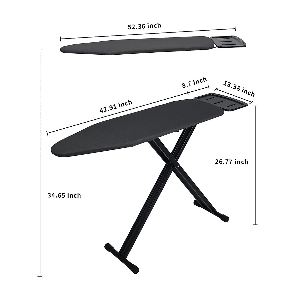 Duwee 13"x43" Ironing Board with Heat Resistant Cover and Thicken Felt Pad, Ironing Boards with Silicone Steam Iron Rest, Heavy Sturdy T-Legs,Black