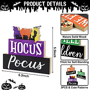 Halloween Decorations Indoor, 3 PCS Halloween Wooden Table Sign Decor, Hocus Pocus Table Centerpiece for Mantle Shelf Tiered Tray, Farmhouse I Smell Children & We Fly Tonight Halloween Wooden Signs