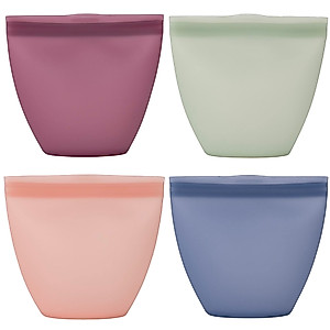 WeeSprout Reusable Snack Bags for Kids, LFGB Silicone Pouches for Toddlers, Easy Pinch Tops, Fit In Cup Holders for On-the-Go Travel, Self-Standing Design, Dishwasher Safe Reusable Bags, Set of 4