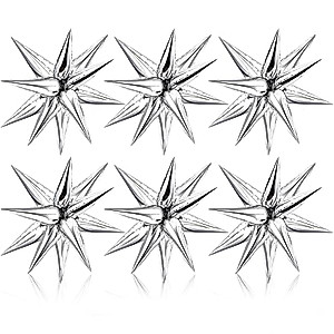 NOVWANG 75 Pcs Explosion Star Foil Balloons 12 Point Silver Starburst Cone Mylar Balloons for Party Supplies Christmas Birthday Wedding Baby Shower Photo Booth (Silver)