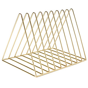 Sooyee 9 Slot Gold Magazine Holder,Desktop File Sorter Organizer Triangle Bookshelf Decor Home Office