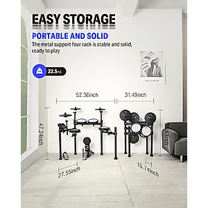 Donner DED-200 Electric Drum Sets with Quiet Mesh Drum Pads, 2 Cymbals w/Choke, 31 Kits and 450+ Sounds, Throne, Headphones, Sticks, USB MIDI, Melodics Lessons (5 Pads, 3 Cymbals)