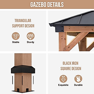 ABCCANOPY Wood Gazebo 11x11 - Outdoor Patio Wooden Gazebo with Hardtop Metal Double Roof with Mosquito Netting for Garden, Backyard and Deck
