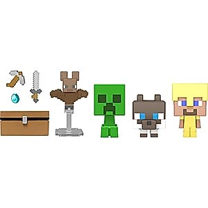 Minecraft Mob Head Minis Cave Explorers Pack with 2 Action Figures and Accessories, Steve and Creeper, Collectible Gift for Fans Age 6 Years and Older