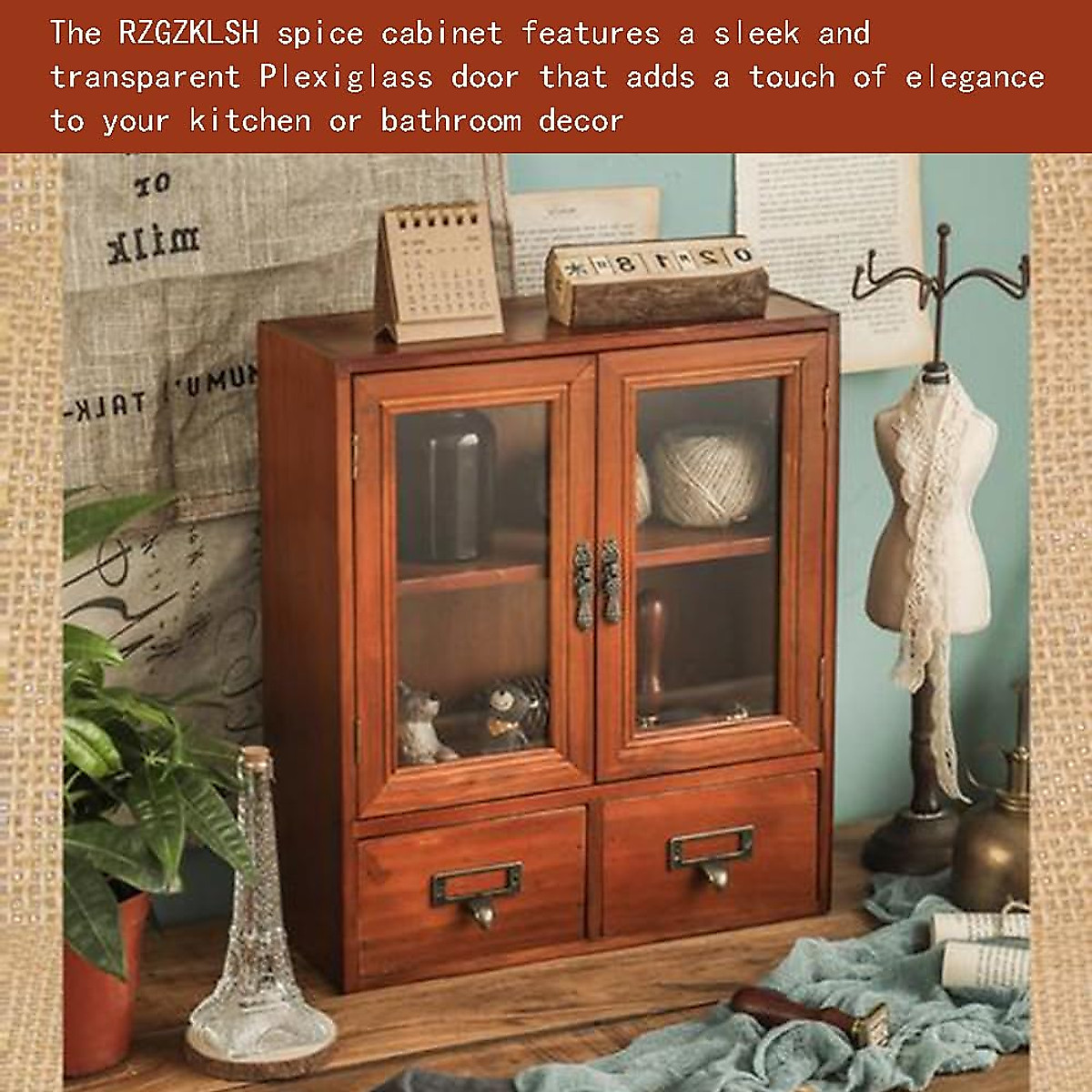 RZGZKLSH Rustic Vintage Mini Wood Counter Top Cabinet, Wall Mount Pine Display Case, Medicine Cabinet, Cabinet That Sits on Countertop-Floating Shelf Cabinet Organization12 x4.7"x14"(Brown)