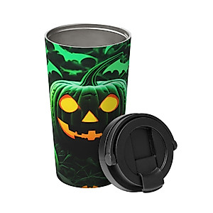 Insulated Coffee Mug Green Ghost Horror Halloween 17oz Double Wall Vacuum Stainless Steel Tumbler With Leak-Proof Lid And Handle, Cute Travel Thermos Mug For Cold Hot Drinks