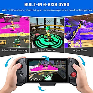 NinjaPlusOX Switch Controller for Nintendo Switch, Switch Pro Controller Wired Connection With Gyro Sensor, Double Vibration and Screenshot Functions, 6 PCS Replacement Joystick Caps