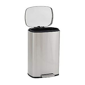 Design Trend Rectangular Stainless Steel Step Trash Can with Soft Close Lid | 50 Liter / 13 Gallon, Silver