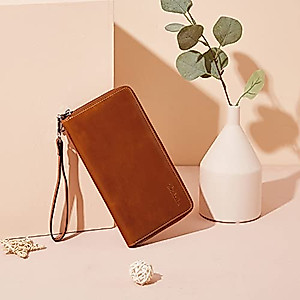 BOSTANTEN Leather Wallet for Women RFID Blocking Zip Around Credit Cards Holder Phone Clutch Brown