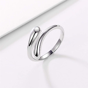 ChicSilver 925 Sterling Silver Rings Minimalist Teardrop Adjustable Rings for Women High Polish Open Ring Eternity Ring