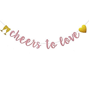 Cheers to Love Banner, Pre-Strung, No Assembly Required, Rose Gold Paper Glitter Party Decorations for Bachelorette / Engagement / Bridal Shower / Wedding / Anniversary Party Supplies, Letters Rose Gold,ABCpartyland