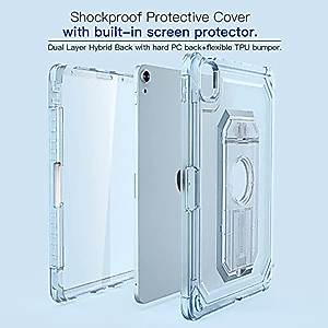 Cantis Clear Case for iPad Air 5th Generation/Air 4th Generation 10.9 Inch 2022/2020, Built-in Screen Protector & Pencil Holder Dual Layer Shockproof, Kickstand, Clear