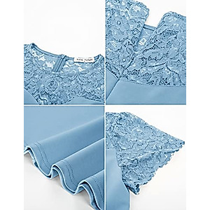 Kate Kasin Women's Retro Crewneck Lace Splicing A Line Cocktail Dress Formal Wedding Guest Party Sexy Prom Dresses Short Light Blue S