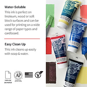 Speedball Water-Soluble Block Printing Ink Starter Set, 6 Bold Colors with Satin Finish, 1.25-Ounce Tubes