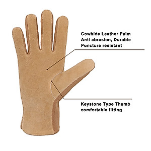 HLDD HANDLANDY Womens Leather Work Gloves, 2 Pairs Cowhide Gardening Gloves Breathable Utility Work Gloves for Driver, Mechanics, Construction, Yardwork (Medium, Brown)…