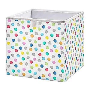 Emelivor Polka Dot Cube Storage Bin Fabric Storage Cubes Large Storage Baskets for Shelves Collapsible Cube Organizer Bins for Shelves Nursery Closer Bedroom Home,11 x 11inch