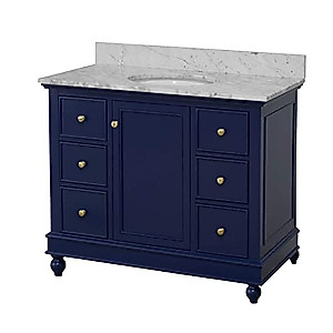 Bella 42-inch Bathroom Vanity (Carrara/Royal Blue): Includes Royal Blue Cabinet with Authentic Italian Carrara Marble Countertop and White Ceramic Sink