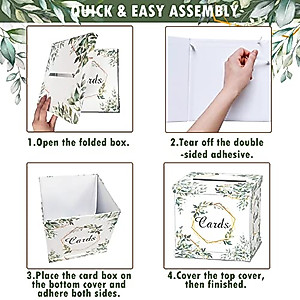 SietDESEO Greenery Card Box 10x10x10 Inch Floral Money Card Box Wedding Gift Card Holder Box Card Box Holder for Wedding Reception Baby Shower Birthday Party Supplies Raffle Box