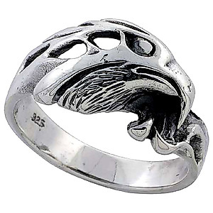 Sterling Silver Eagle Head Ring for Women 3/8 inch size 10.5