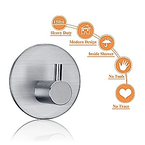 Adhesive Hooks Heavy Duty Wall Hooks Waterproof Stainless Steel Hooks for Hanging Coat, Hat,Towel Robe Hook Rack Wall Mount- Bathroom and Bedroom(Round)-4 Packs