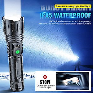 Flashlights 20000 High Lumens Rechargeable - 1500 Meters Long Beam Super Bright LED Flash Light with Power Display & IPX5 Waterproof for Camping, 20H Runtime,5 Modes,Zoomable Handheld Flashlight
