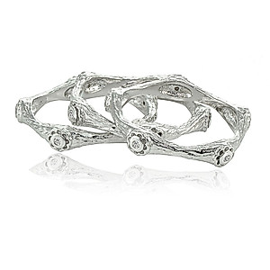 Hoops & Loops Sterling Silver Cubic Zirconia Bamboo Textured Set of 3 Stackable Band Rings, Size 8