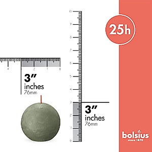 BOLSIUS 3 Pack Fresh Olive Rustic Ball Pillar Candles - 3 Inch - Premium European Quality - Includes Natural Plant-Based Wax - Unscented Dripless Smokeless 25 Hour Party Décor and Wedding Candles