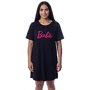 INTIMO Barbie Womens' Classic Title Logo Icon Nightgown Sleep Pajama Shirt (XXX-Large) Black