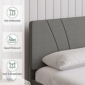 Novilla Full Size Bed Frame No Box Spring Needed with Adjustable Headboard Upholstered Platform Bed with Strong Wooden Slats, Easy Assembly, Light Grey