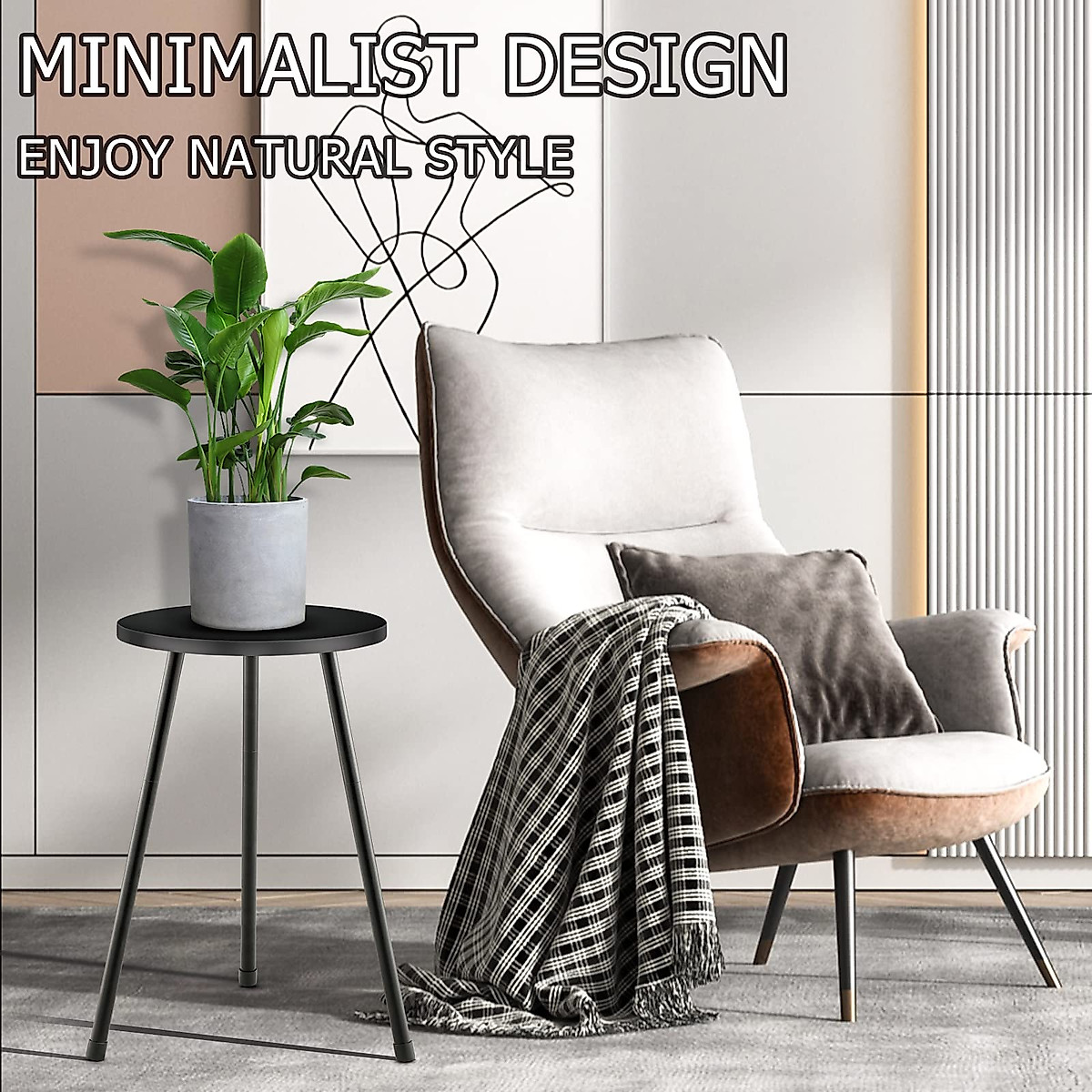 KINNARY Tall Plant Stand, Mid Century Wood Indoor Plant Stand Black Plant Table for Flower Pots, Metal Plant Holder, Modern Home Decor Small Round Side End Table (11.8"x20")