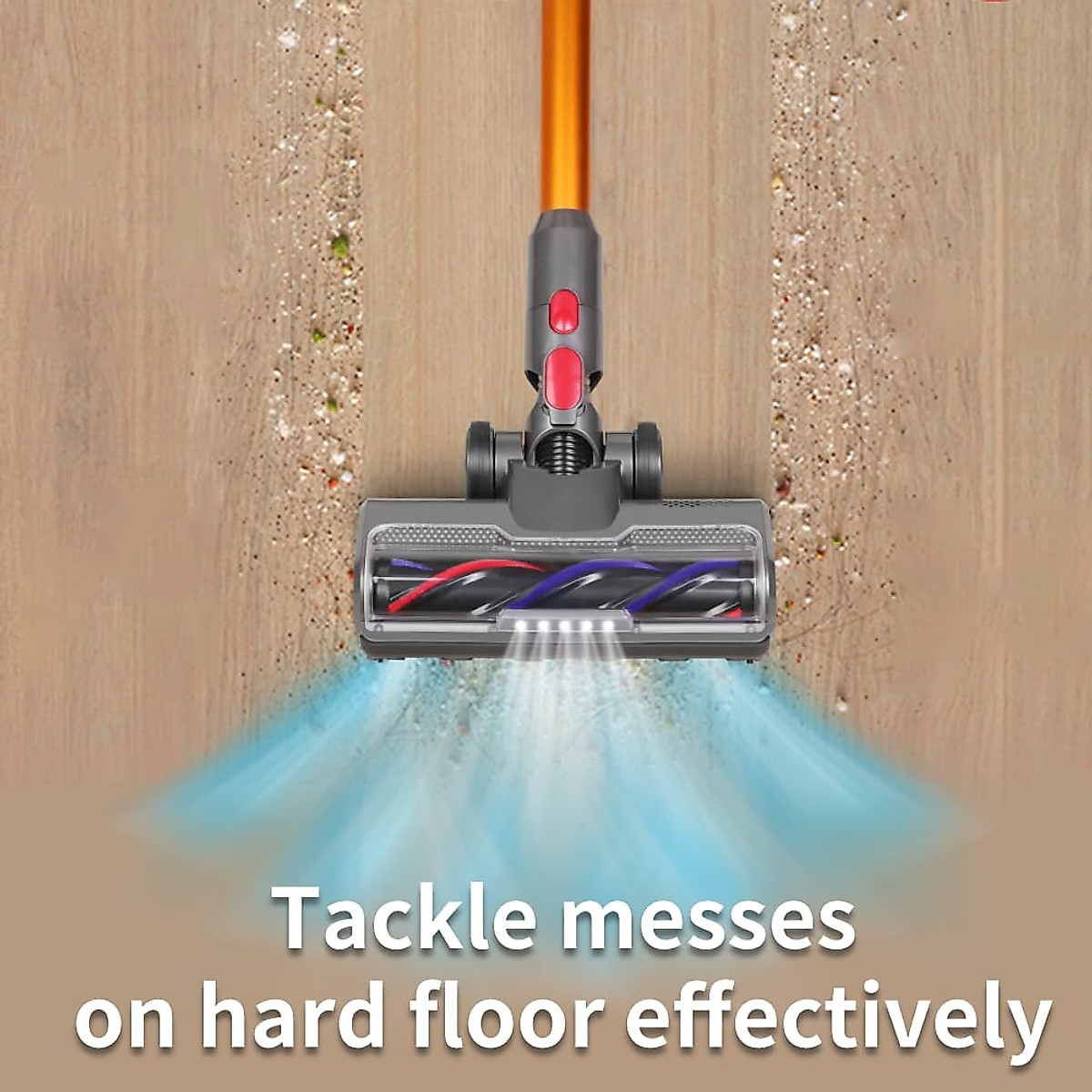 Laymi Hardwood Floor Attachment for Dyson V7 V8 V10 V11 V15 SV10 SV12 SV14 Animal Absolute Vacuum Cleaners with LED Headlights, Bristle Roller Brush Head Replacement Parts