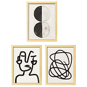 ArtbyHannah 11x14 Framed Abstract Wall Art Set of 3 with Minimalist Black Line Prints for wall decor
