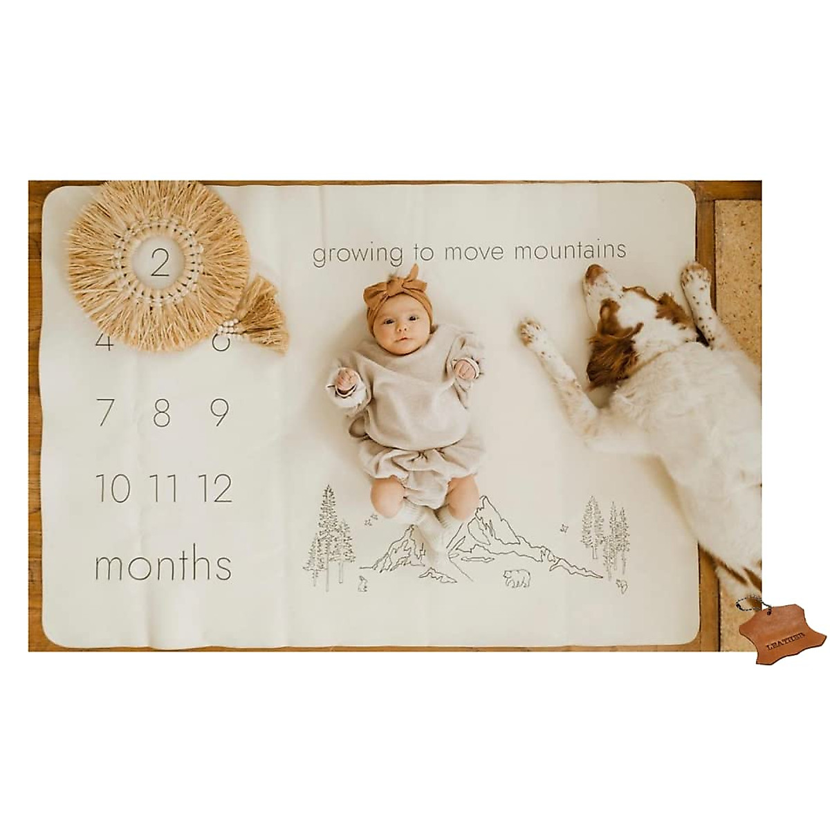 Leather Milestone Blanket Play Mat - Reversible 39"x55" Baby Play mat Baby Milestone Blanket for Baby boy or Girl Baby Milestone Blocks or Baby Milestone Cards Alternative