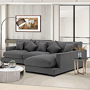 Sectional Sofa Right Hand Facing Dark Grey Fabric with 5 Pillows