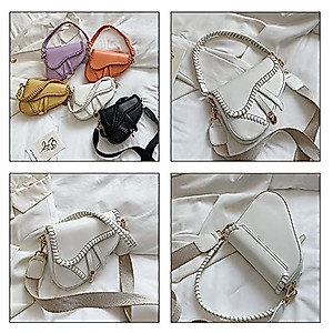 Women Saddle Shoulder Bag Leather Shoulder Bag Knit Underarm Crossbody Bag Vintage Satchel Handbags