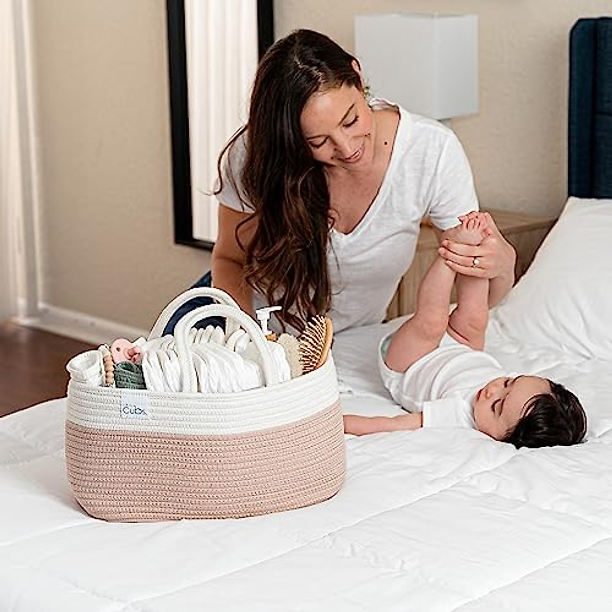 Comfy Cubs Diaper Caddy Organizer- Large Portable Baby Diaper Caddy Nursery Storage Bin and Car Travel Basket and Baby Changing Pad, Portable Diaper Changing Pads Bundled