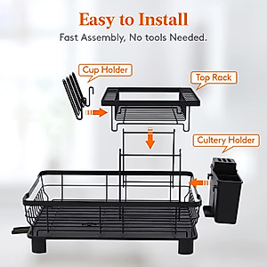 Lifewit Large Dish Drying Rack for Kitchen Counter, Dish Drying Rack with Drainboard, 2 Tier Stainless Steel Dish Rack Drainboard Set, Raised Dish Countertop Drainer with Removable Utensil Cup Holder
