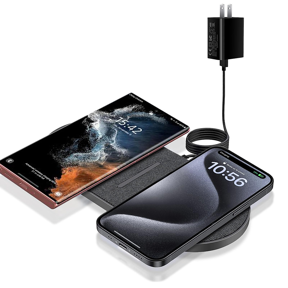 40W Wireless Charging Pad,Dual 20W Charging mat for Apple iPhone 15 14 13 12 11 Pro/Max/Mini/Plus/XS/XR,Airpods 3/2/Pro,2 in 1 Wireless Phone Charger for Samsung,Pixel,Xperia,LG(with PD Adapter)