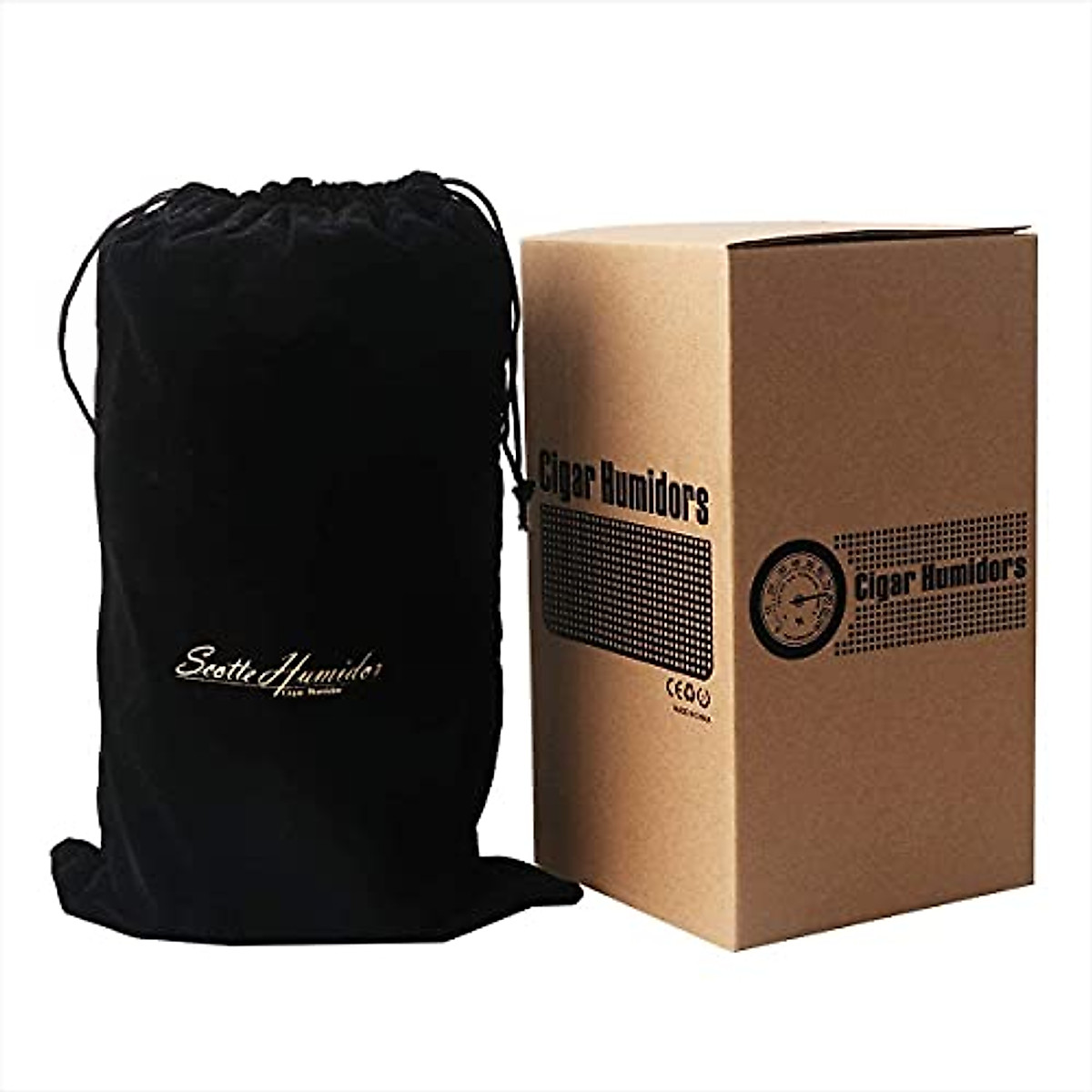 Scotte Cigar humidor case/jar,Leather Cedar Wood Cigar Canister Portable for 12-16 Cigar (Black)