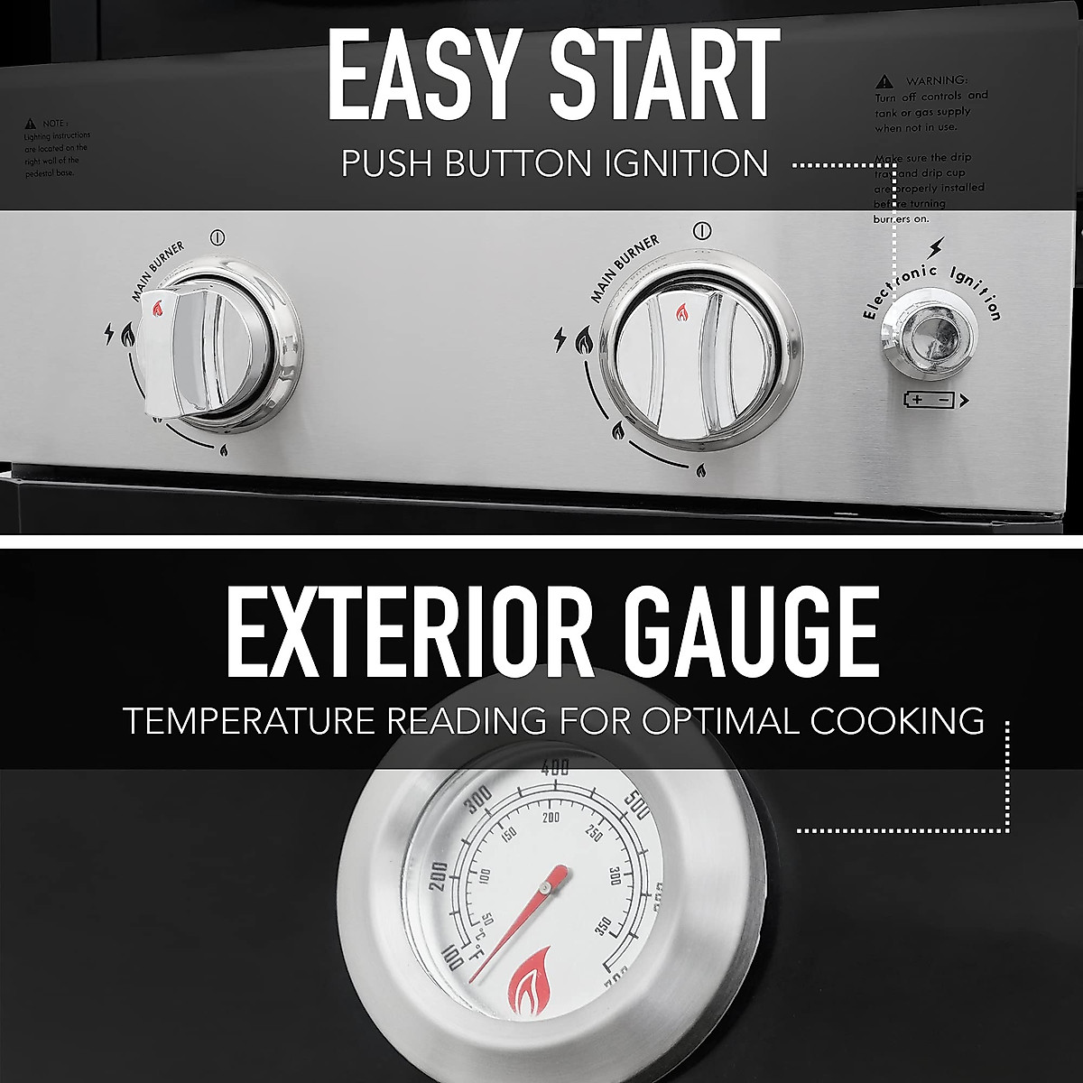 Permasteel 2-Burner Propane Gas Grill, BBQ Grill with Foldable Side Tables & Tool Hooks, Perfect for Outdoor Cooking, Patio & Garden, Black