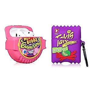 2 Pack Mulafnxal for Airpod 1/2 Case Cute Cartoon 3D Unique Silicone Cover Funny Fashion Fun Cool Character Stylish Design Air Pods Cases Women Girls Boys Teen for Airpods 1/2 Gum&Purple Candy