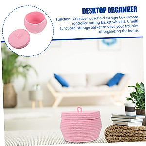 Anneome 1pc Cotton Rope Storage Basket Desktop Decor Clothes Round Basket Rope Basket with Lid Tablescape Decor Woven Storage Container Weave Pink Clothing Japanese-style Baby