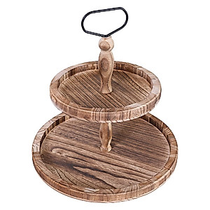 Cabilock 1Pc Two-Tier Pallet Rustic Jewelry Tray Cake Stand Wedding Cake Tower Dessert Display Holder Party Treat Stand Round Cupcake Holder Cake Display Tray Wooden Candy Office Food Rack