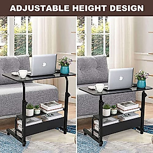 Fawabriyj Home Office Desk Movable Bedroom Adjustable Table Modern Small Study Laptop Computer for Living Room Couch Portable Spaces with Wheels Storage Furniture 31.5x15.7 Black