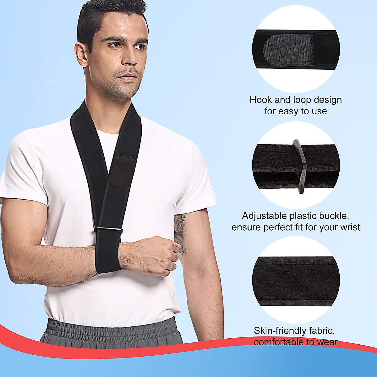 supregear Arm Sling, Adjustable Collar and Cuff Sling Immobilizer Lightweight Neck Support Simple Arm Sling Breathable Medical Shoulder Support for Men Women, One Size Fits All, Black