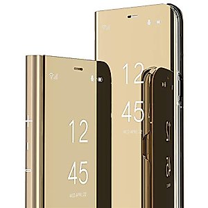 IMIRST for Redmi Note 9s Case Luxury Bookstyle Clear View Window Electroplate Stand Full Body Protective Flip Folio Slim Cover for Redmi Note 9 Pro Mirror:Golden QH