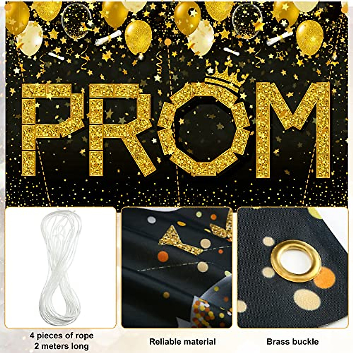 Prom Banner Prom Photo Banner Graduation Prom 2023 Party Decorations Supplies Photo Backdrop Gold and Black Large Congrats Banner for Graduation Prom Banner Hanging